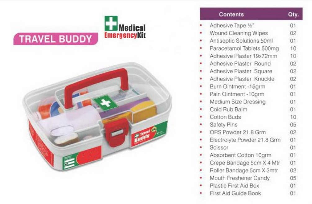Ecommerce. TRAVEL BUDDY PLASTIC FIRST AID KIT WITH MEDICINES