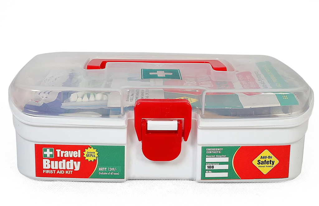 Ecommerce. TRAVEL BUDDY PLASTIC FIRST AID KIT WITH MEDICINES